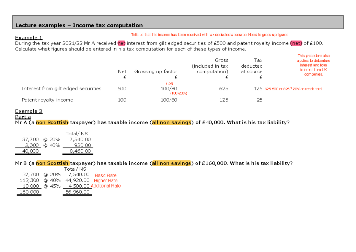 Unit one- Introduction to income tax -Income tax computation examples ...
