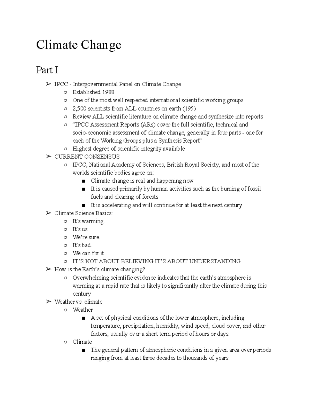 Lecture 7 Climate Change Part 1 and 2 - Climate Change Part I IPCC - Intergovernmental Panel on ...