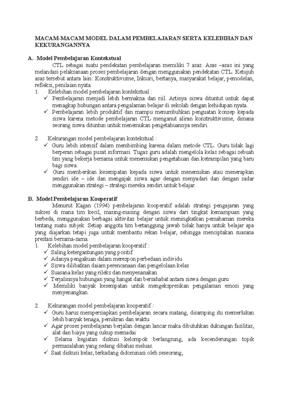 Macam-macam model pembelajaran - MACAM-MACAM MODEL DALAM PEMBELAJARAN ...