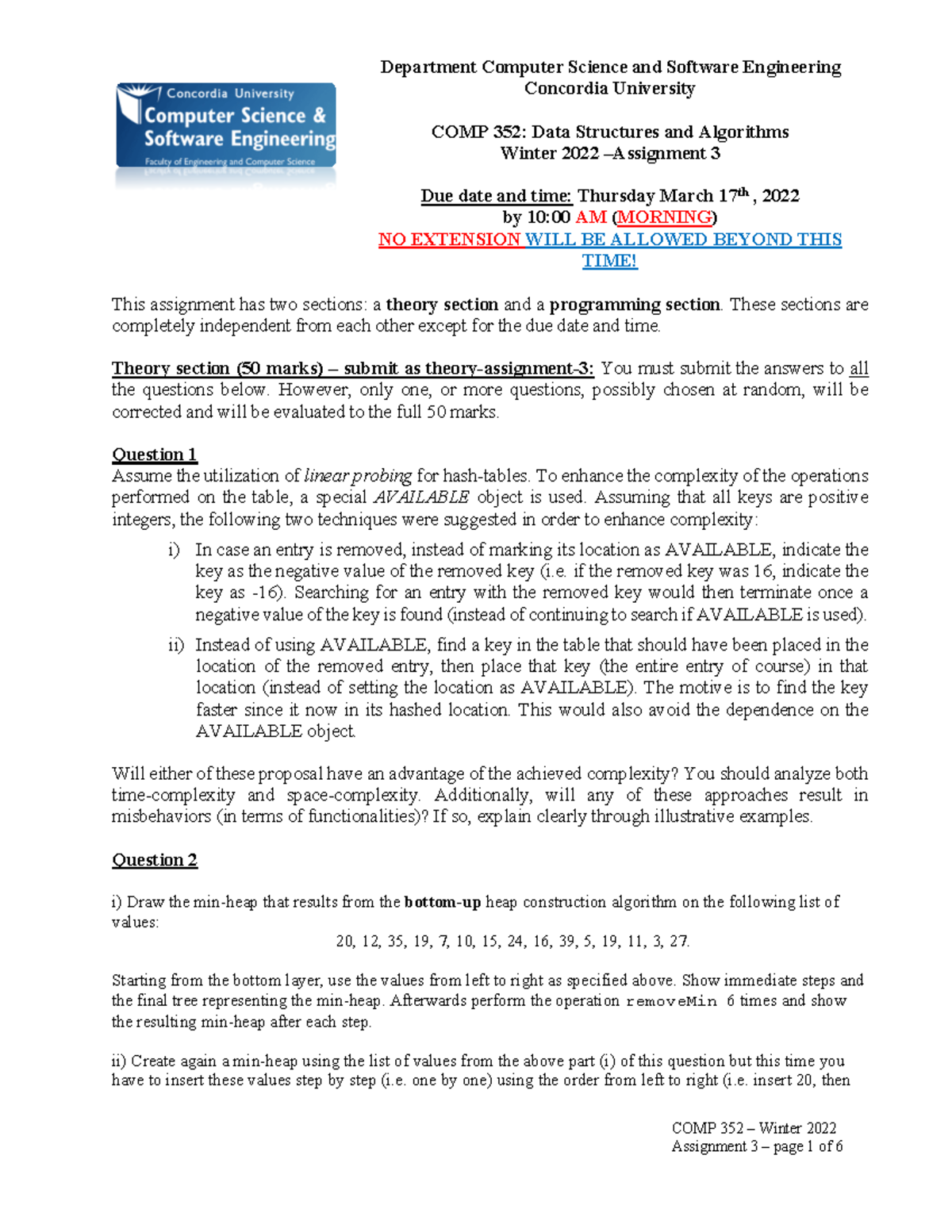 COMP352 W22 H3 - Assignment 3 - COMP 352 – Winter 2022 Department Computer Science and Software ...