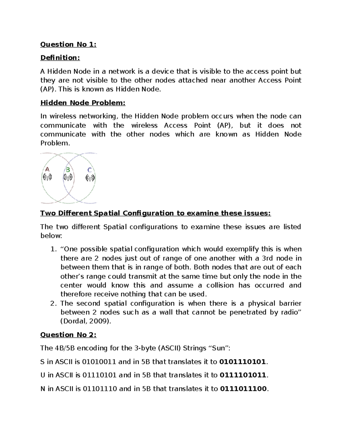 Written Assignment CS2204 T5 Unit#3 - Question No 1: Definition: A Hidden Node in a network is a ...