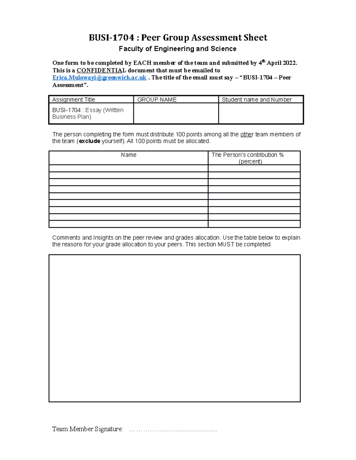 Peer Assessment Sheet - Management also implies skill and experience in ...