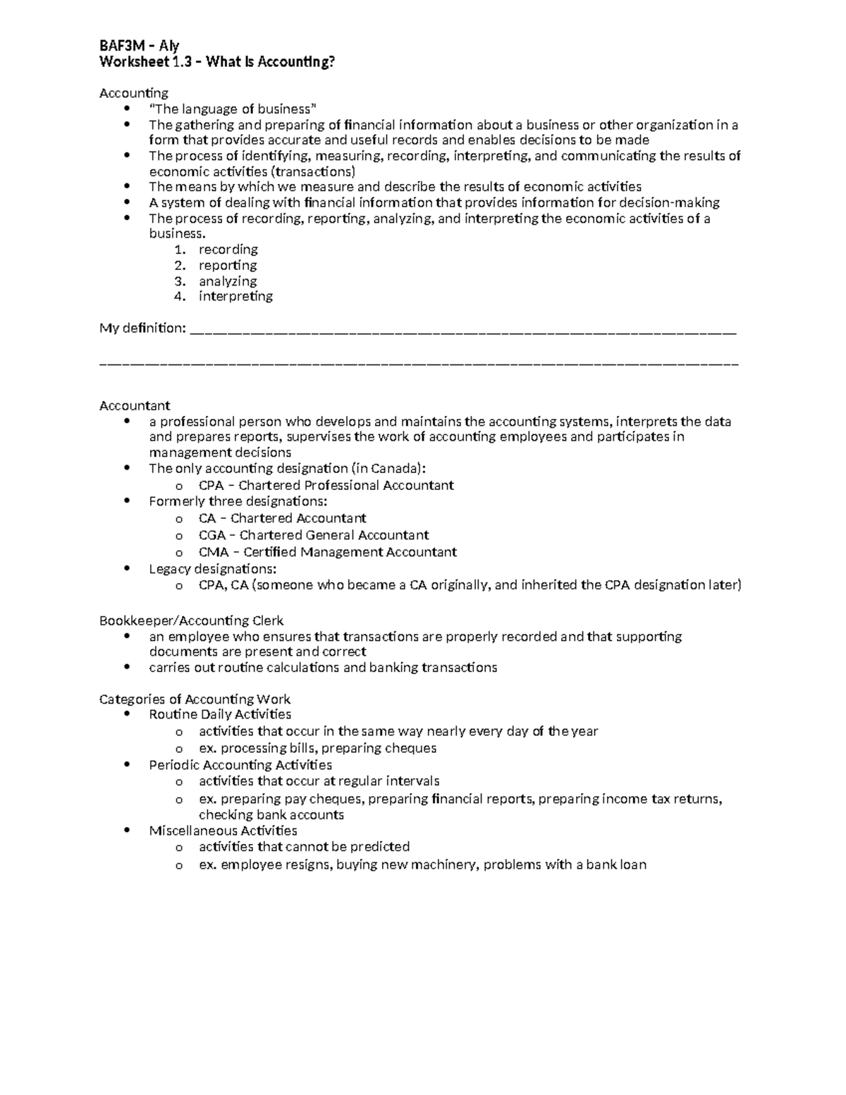 1.3 worksheet - what is accounting (comp - BAF3M – Aly Worksheet 1 ...