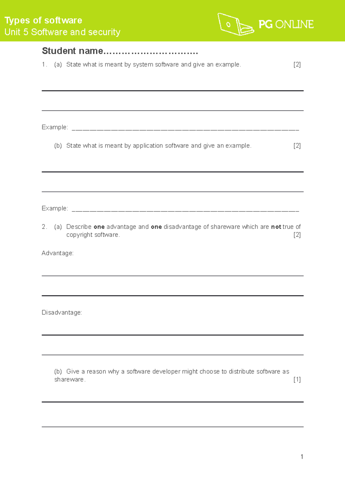 Software Homework 1 Types of software - Student name ...