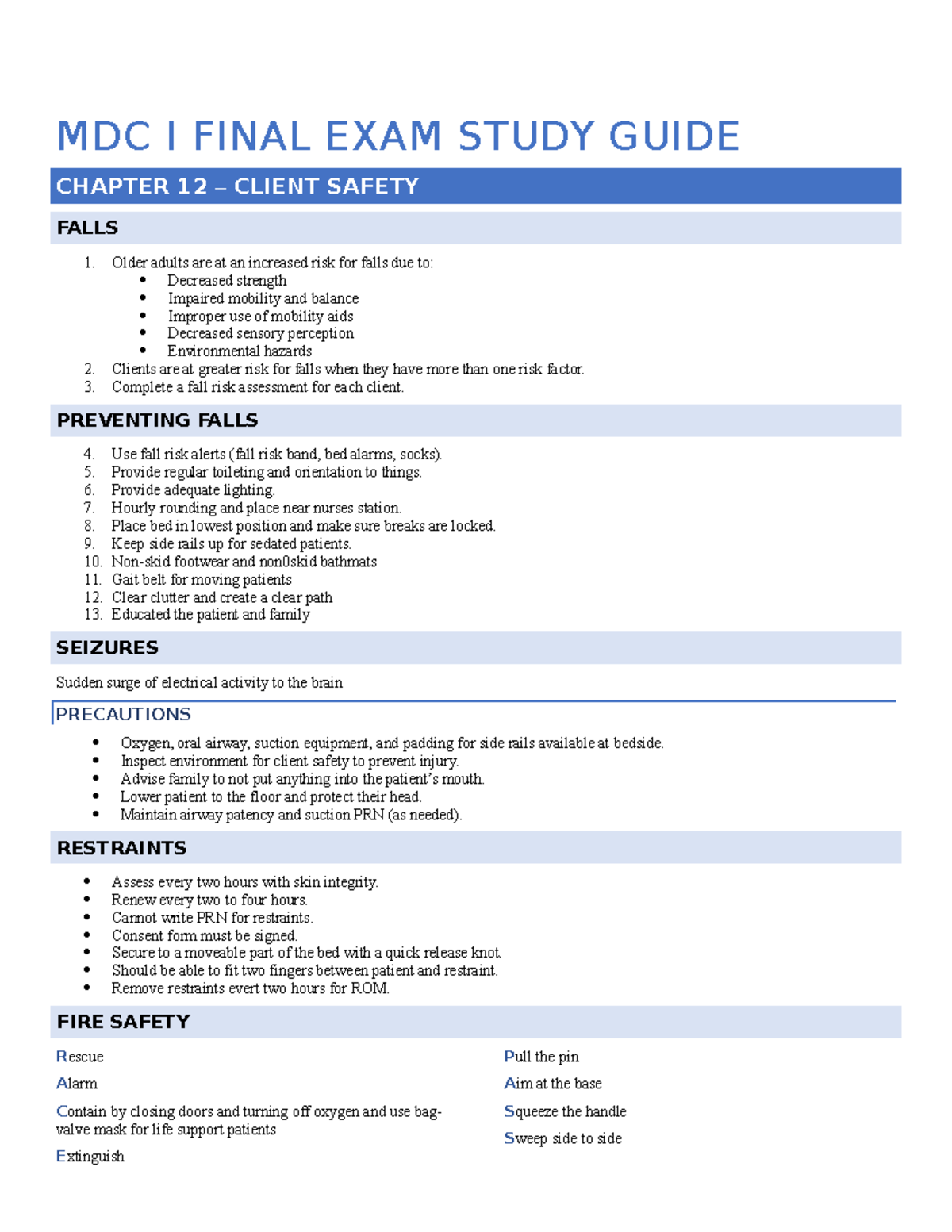 MDC I Final Exam Study Guide 2021 - MDC I FINAL EXAM STUDY GUIDE ...