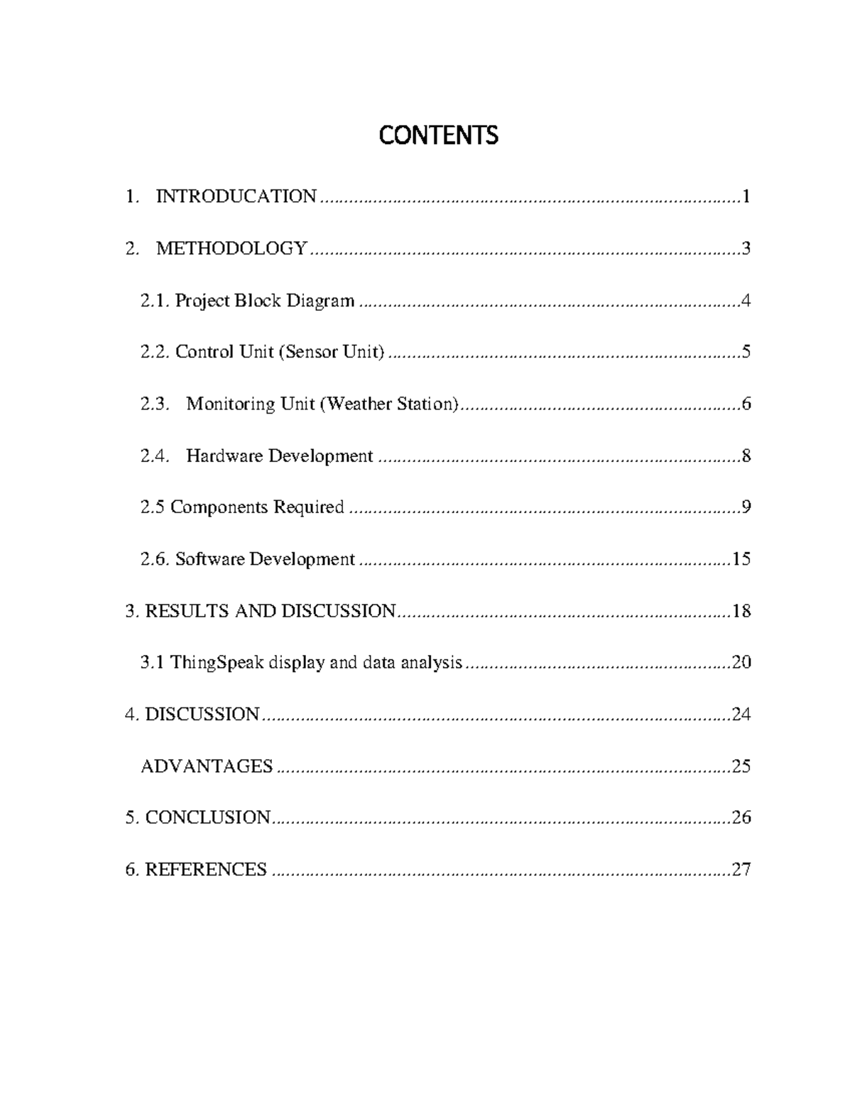 Weather Reporting System (IOT) - CONTENTS INTRODUCATION METHODOLOGY ...