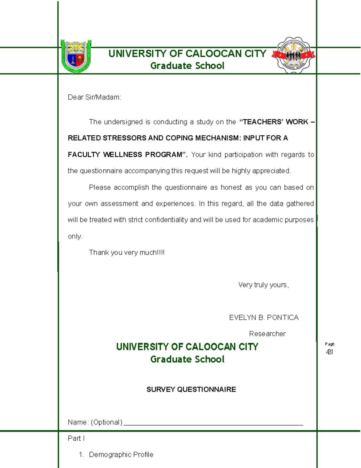 Sample Questionnaire Research Instrument converted - UNIVERSITY OF ...