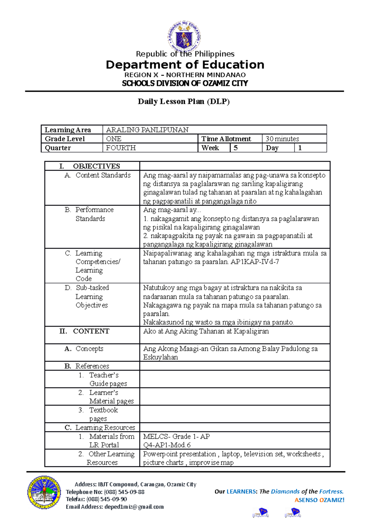 DLP-WK.5-AP1- Parojinog (final copy) - Department of Education REGION X – NORTHERN MINDANAO ...