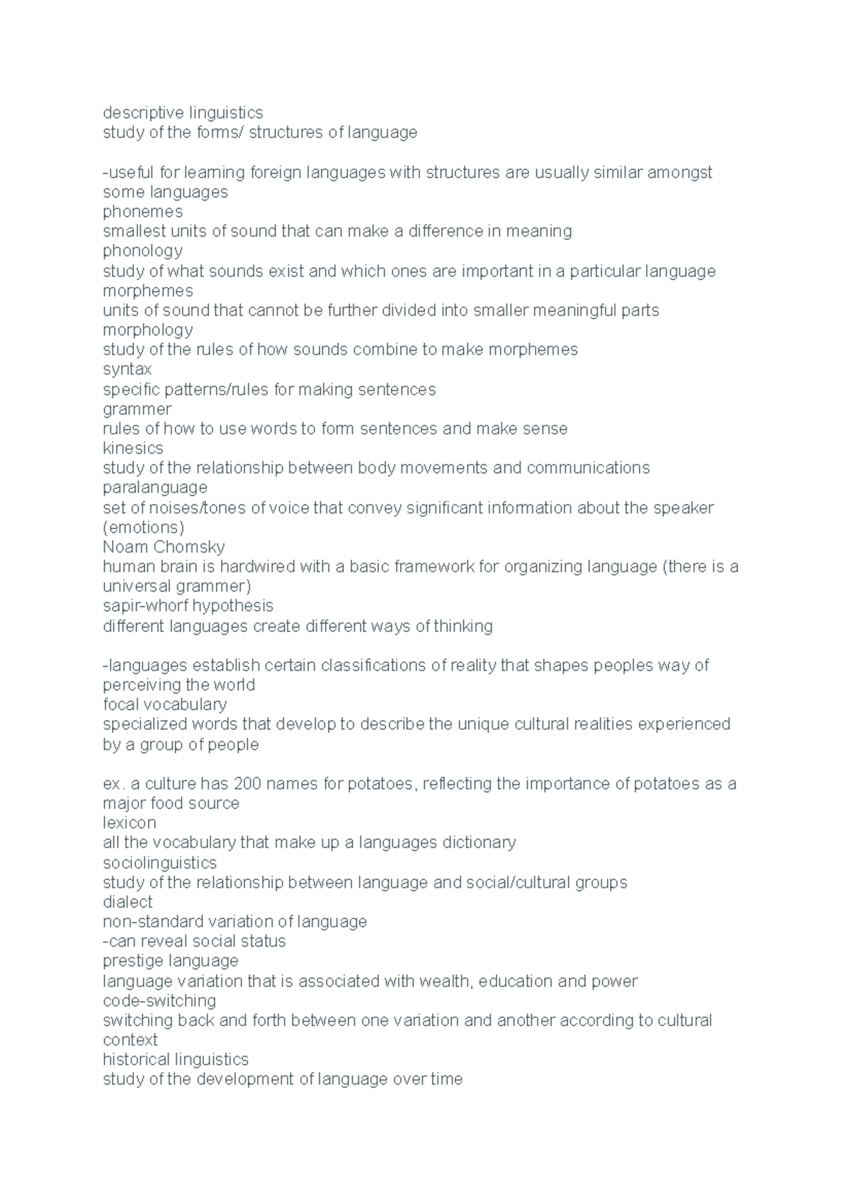 Summary - notes - descriptive linguistics study of the forms ...