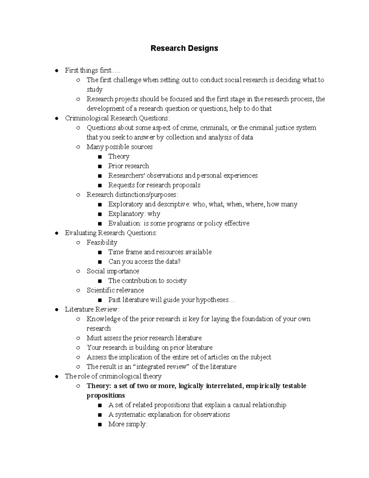 CJ-280 Research Designs - Research Designs First things first.... The first challenge when - Studocu