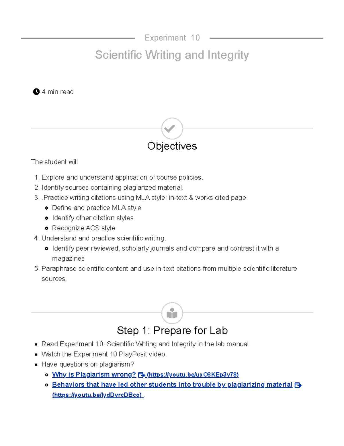 Experiment 10 - Scientific Writing and Integrity [est. 4 min] CHE113 ...