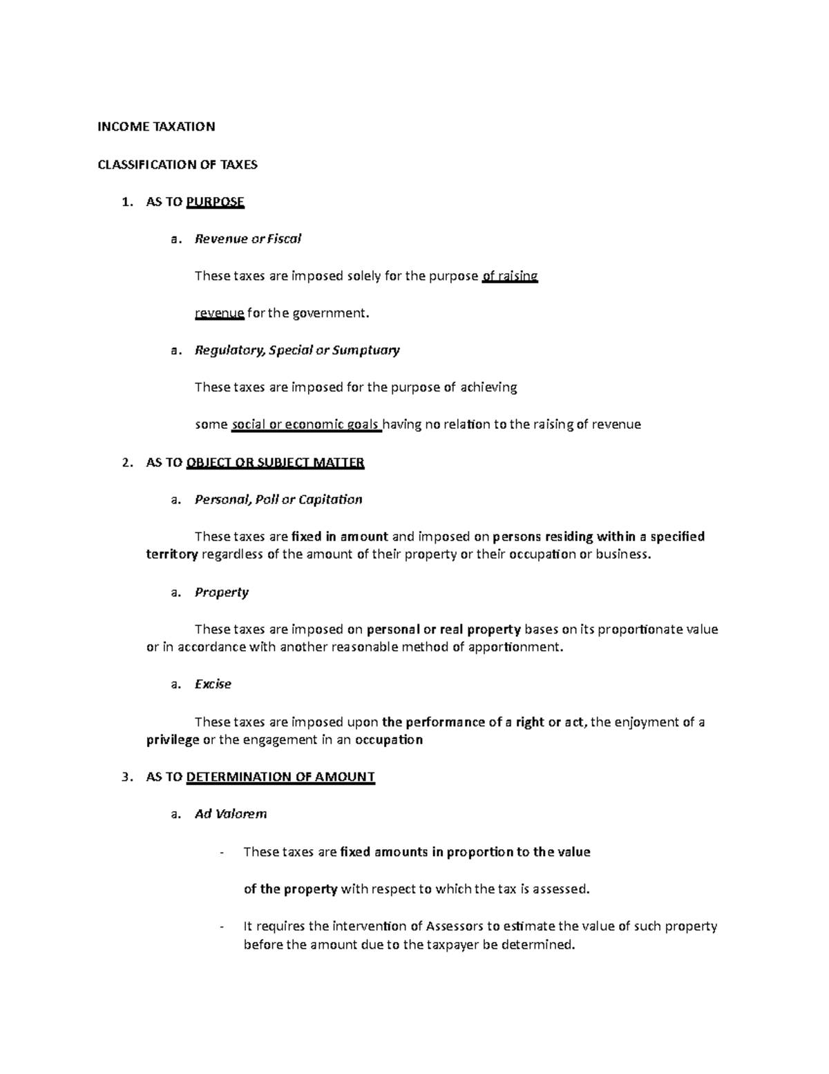 Income tax 2 - Lecture notes chapter 2 - INCOME TAXATION CLASSIFICATION ...