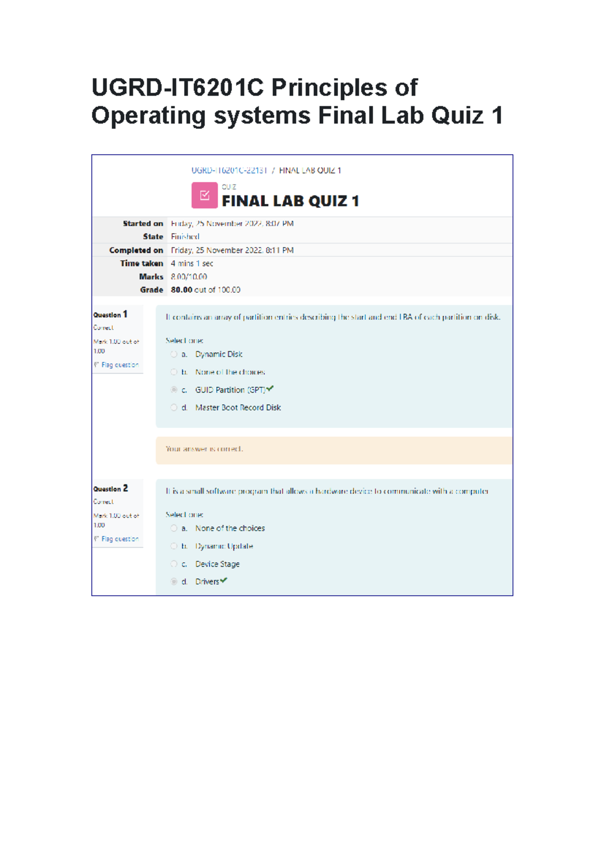 UGRD-IT6201C Principles of Operating systems Final Lab Quiz 1 - Studocu