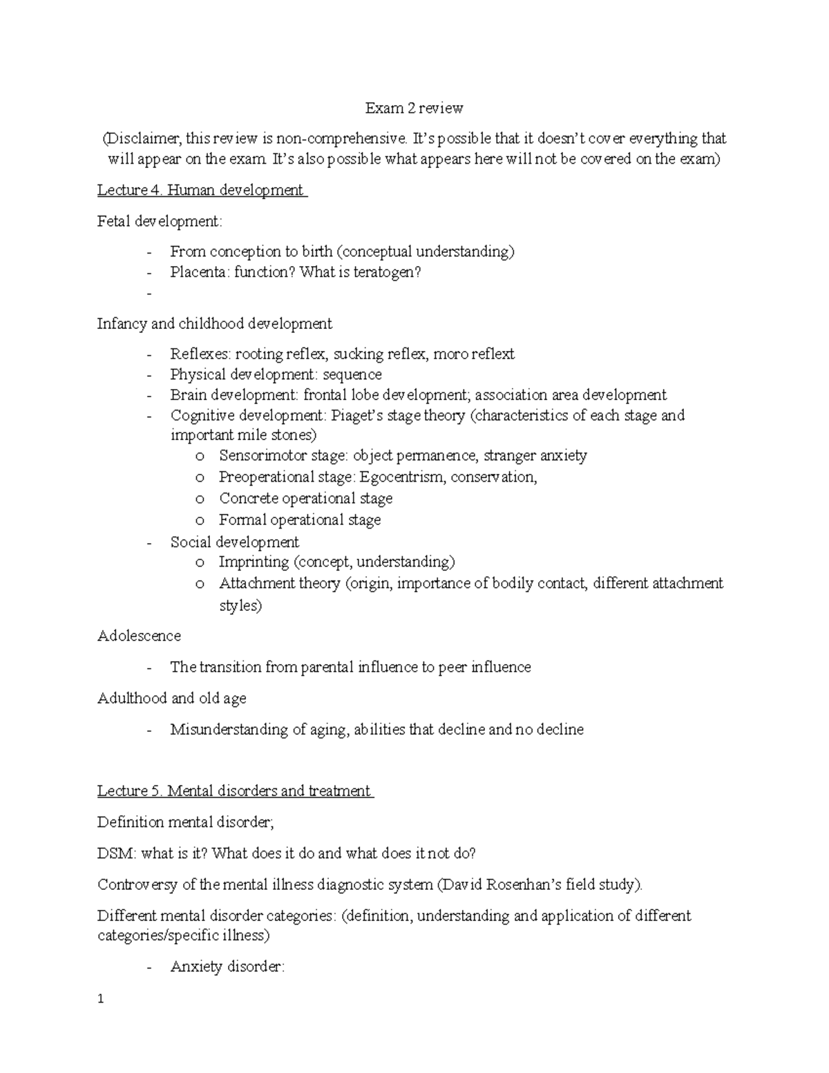 Psyc 100 Exam 2 review - ex2 - Exam 2 review (Disclaimer, this review ...