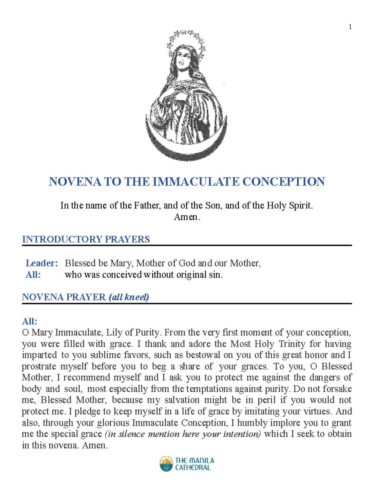 Novena TO THE Immaculate Conception - NOVENA TO THE IMMACULATE ...