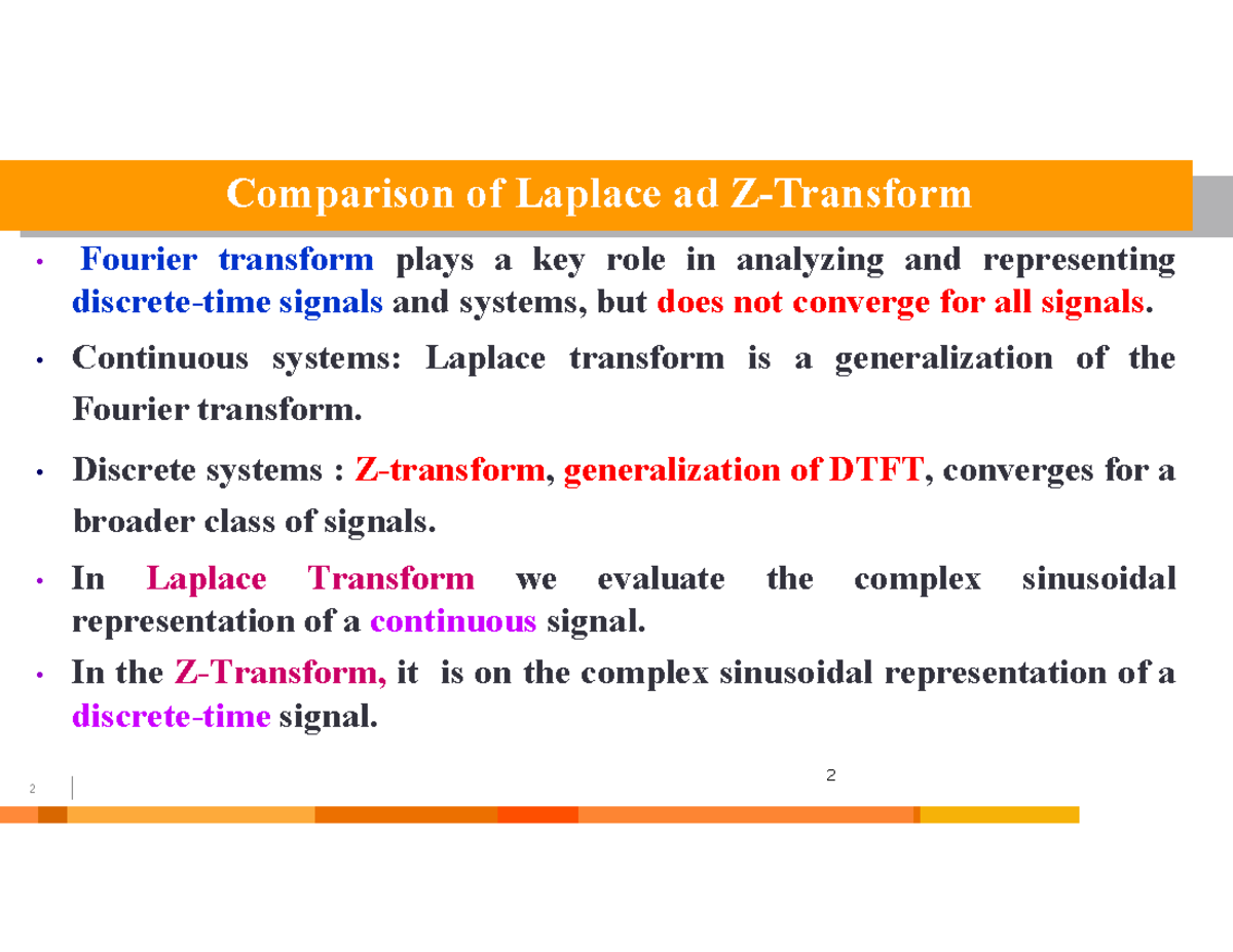 Comparison of Laplace ad Z-Transform - 2 Comparison of Laplace ad Z-Transform Fourier transform ...