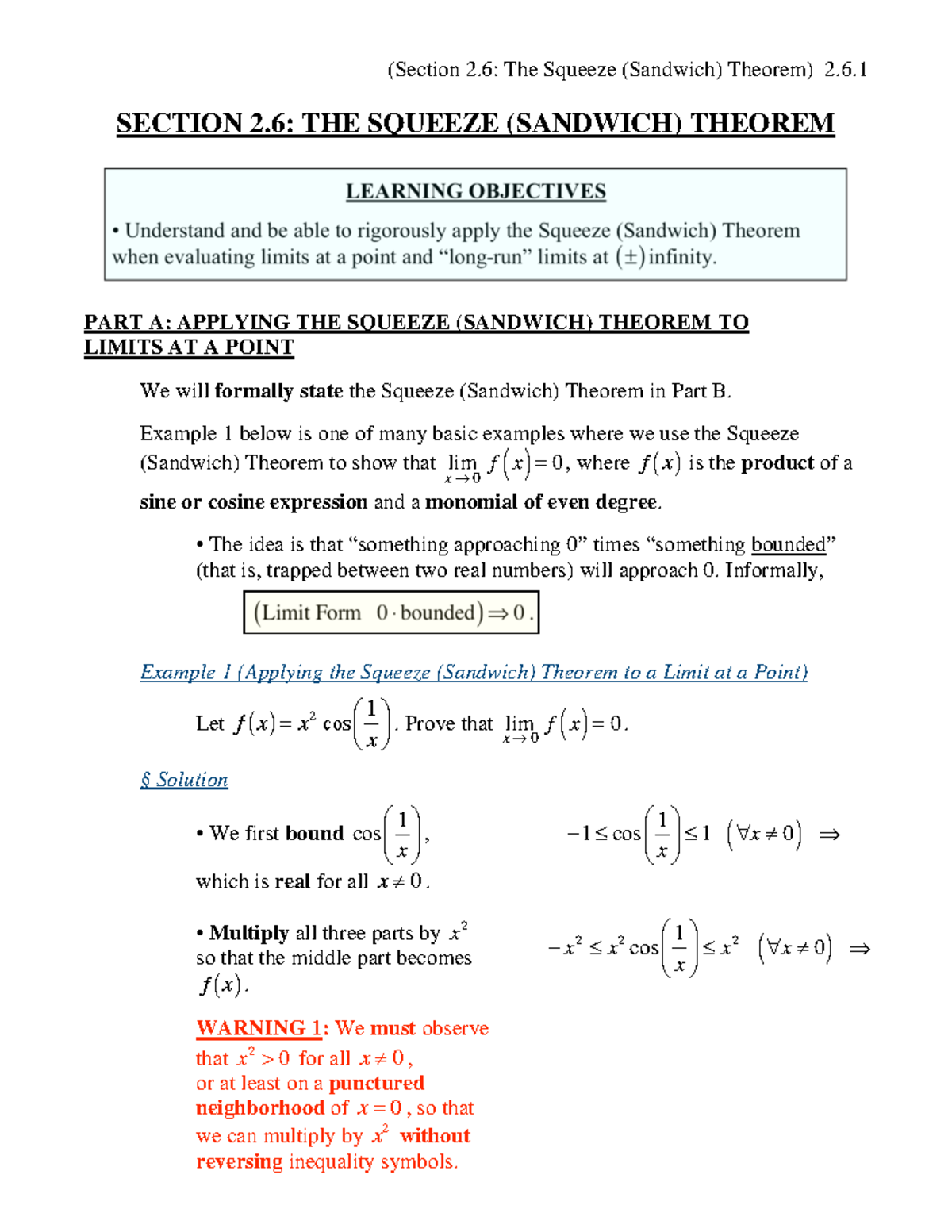 Calc Notes 0206 - SECTION 2: THE SQUEEZE (SANDWICH) THEOREM ...