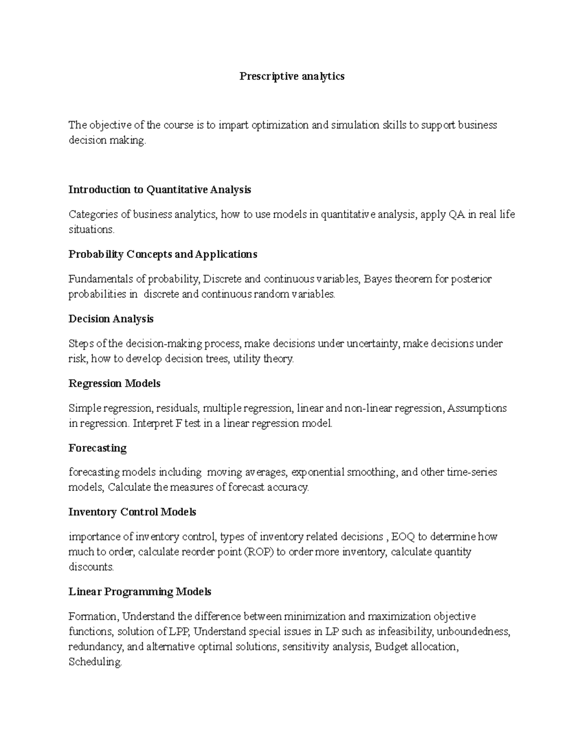 Prescriptive analytics - Introduction to Quantitative Analysis ...