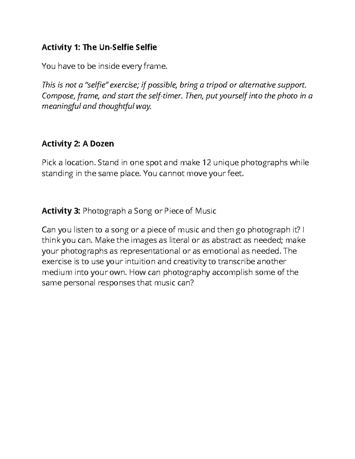 Creative Activity in Photography - Activity 1: The Un-Selfie Selfie You ...