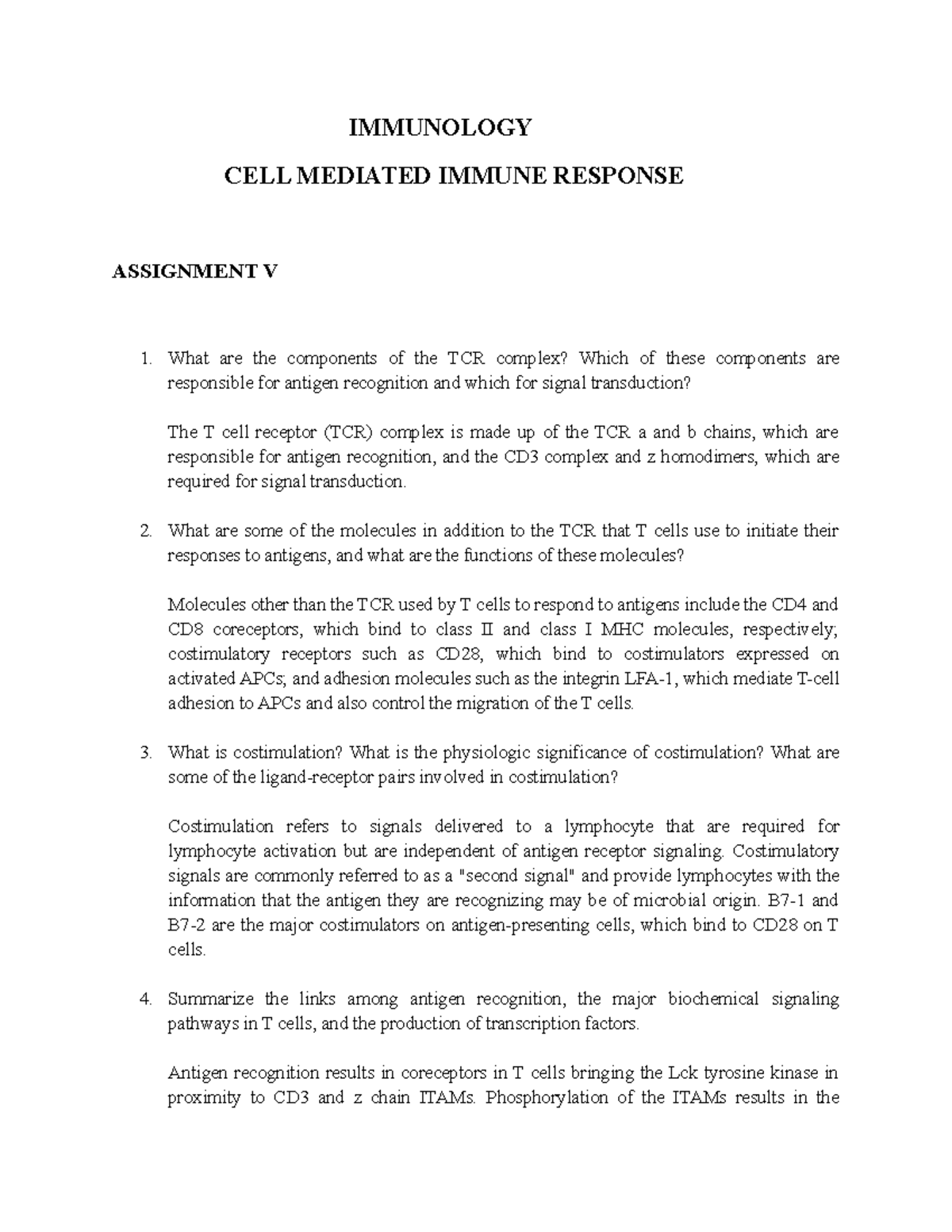 Immunology Assignment V - IMMUNOLOGY CELL MEDIATED IMMUNE RESPONSE ...