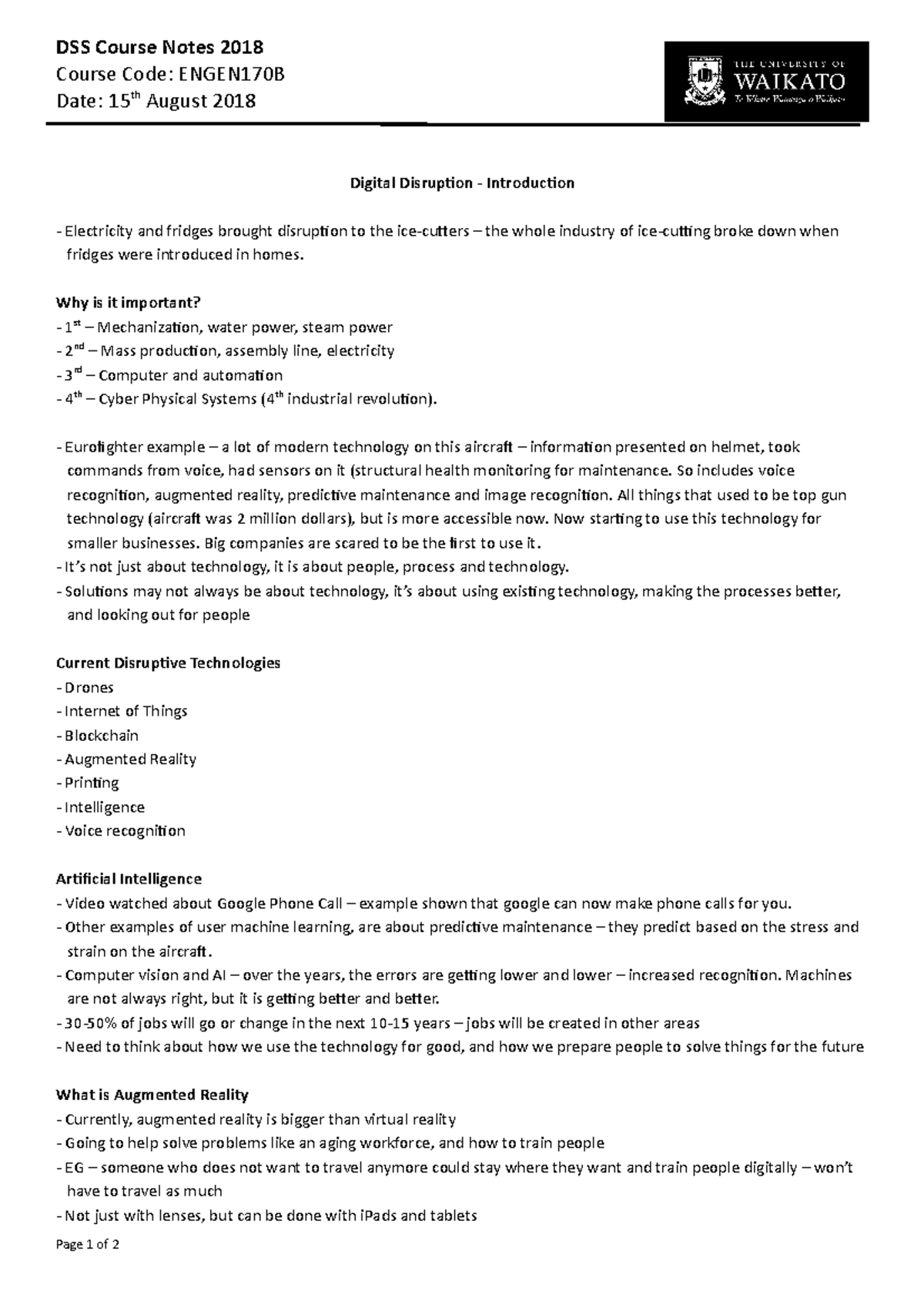 Engen170 B 15 Lecture Notes 6 Dss Course Notes 2018 Course Code Engen170b Date 15th August 7122