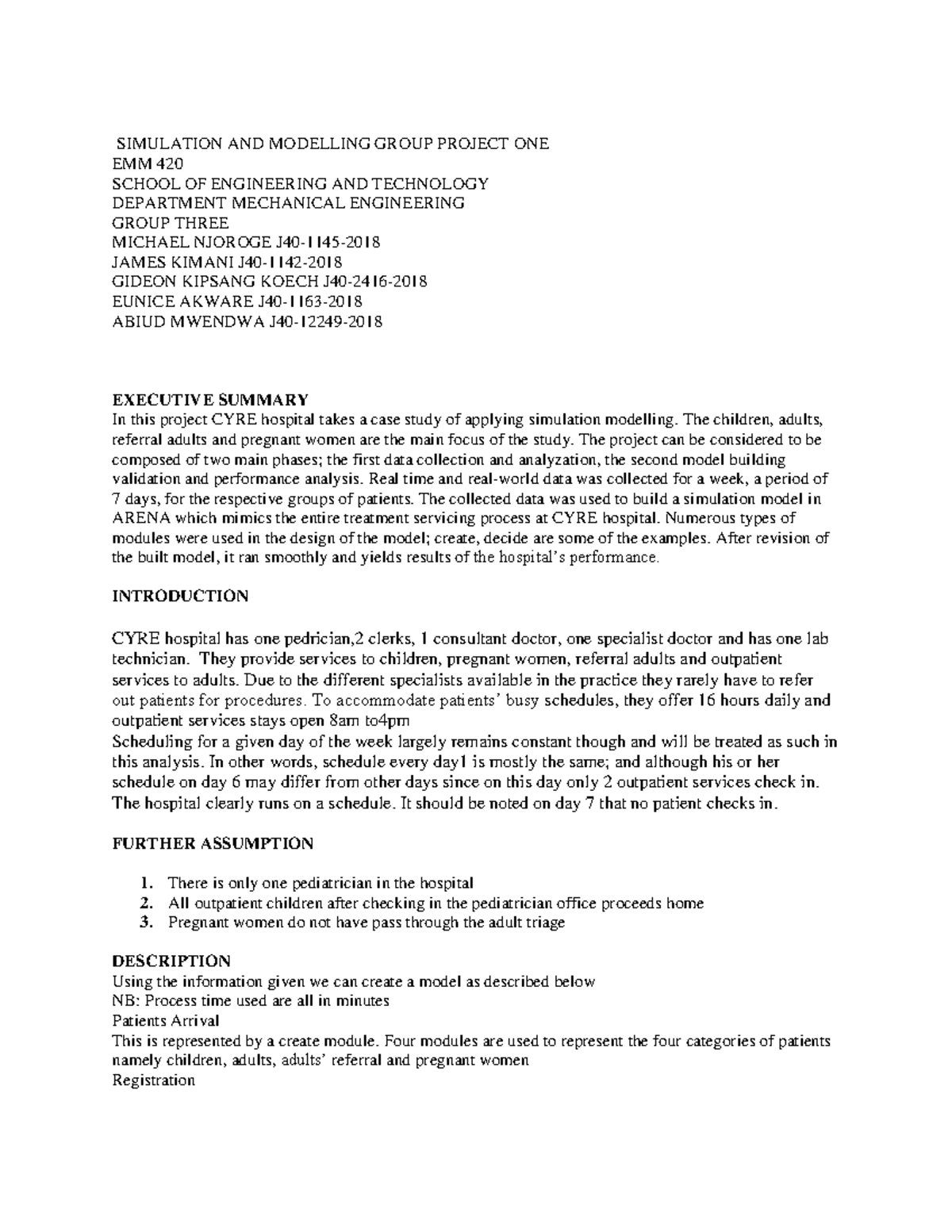 Simulation AND Modelling Group Project ONE - SIMULATION AND MODELLING ...