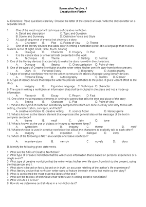 2 - CNF - Summative Test No. Creative Non-Fiction A. Identify what is ...
