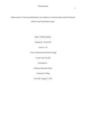Semi-formal report of Pharmaceutical microbio - BI-209 - Centennial ...