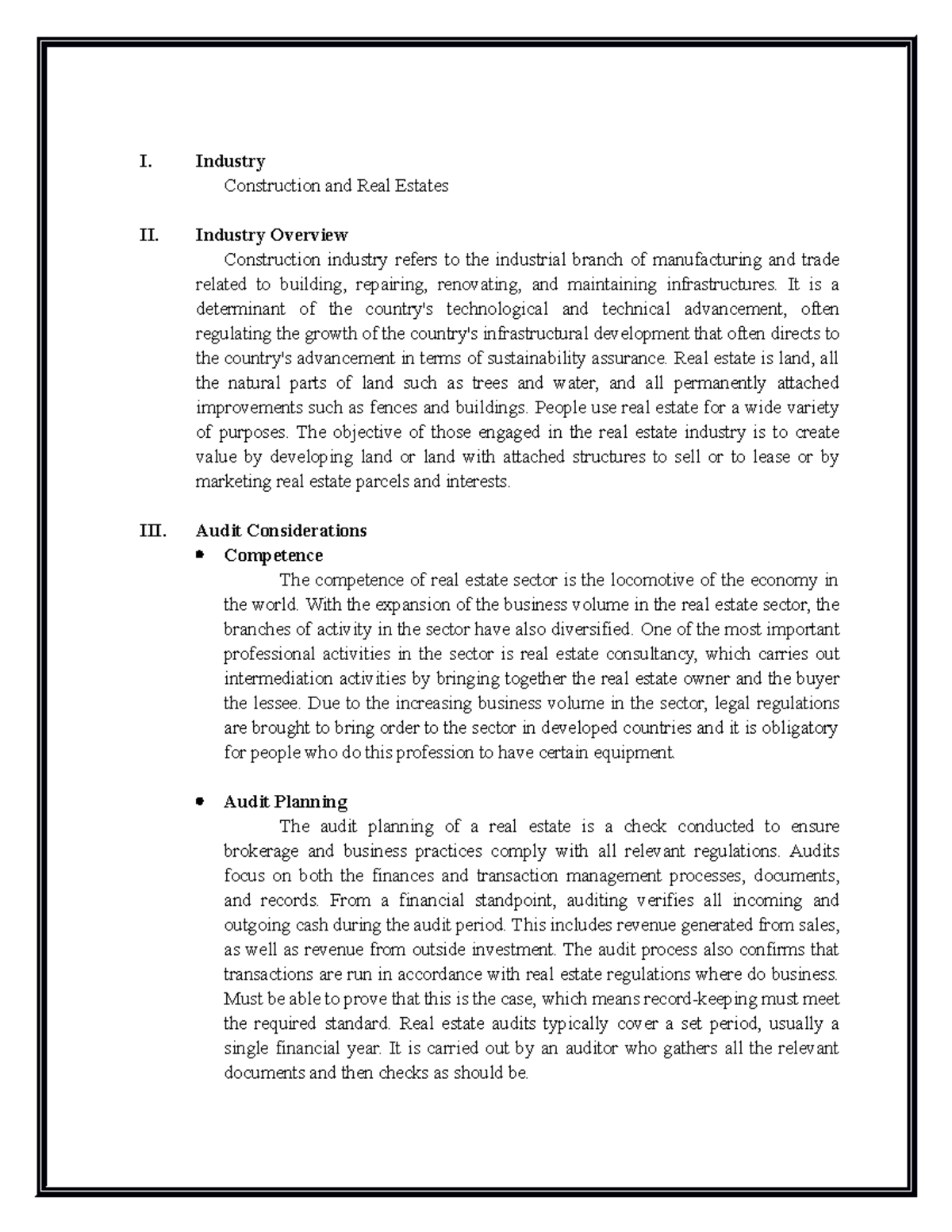 01 Task Performance 1 - I. Industry Construction and Real Estates II ...