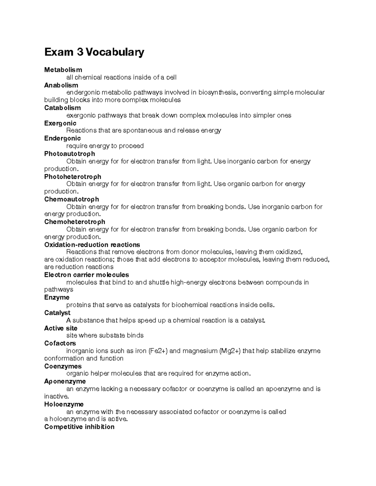 Bios 350 exam 3 vocab - Exam 3 Vocabulary Metabolism all chemical ...