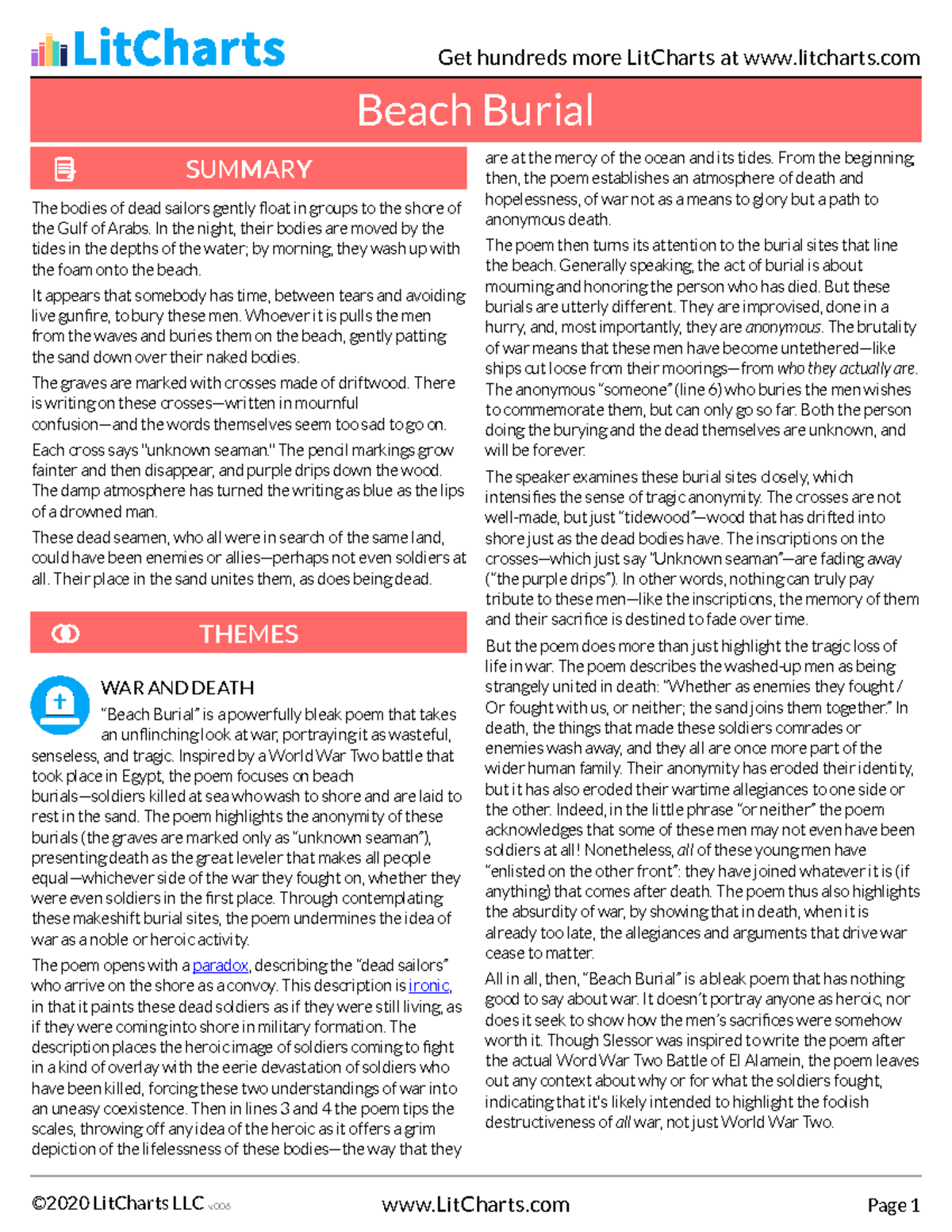 Lit Charts-beach-burial - Beach Burial The bodies of dead sailors ...