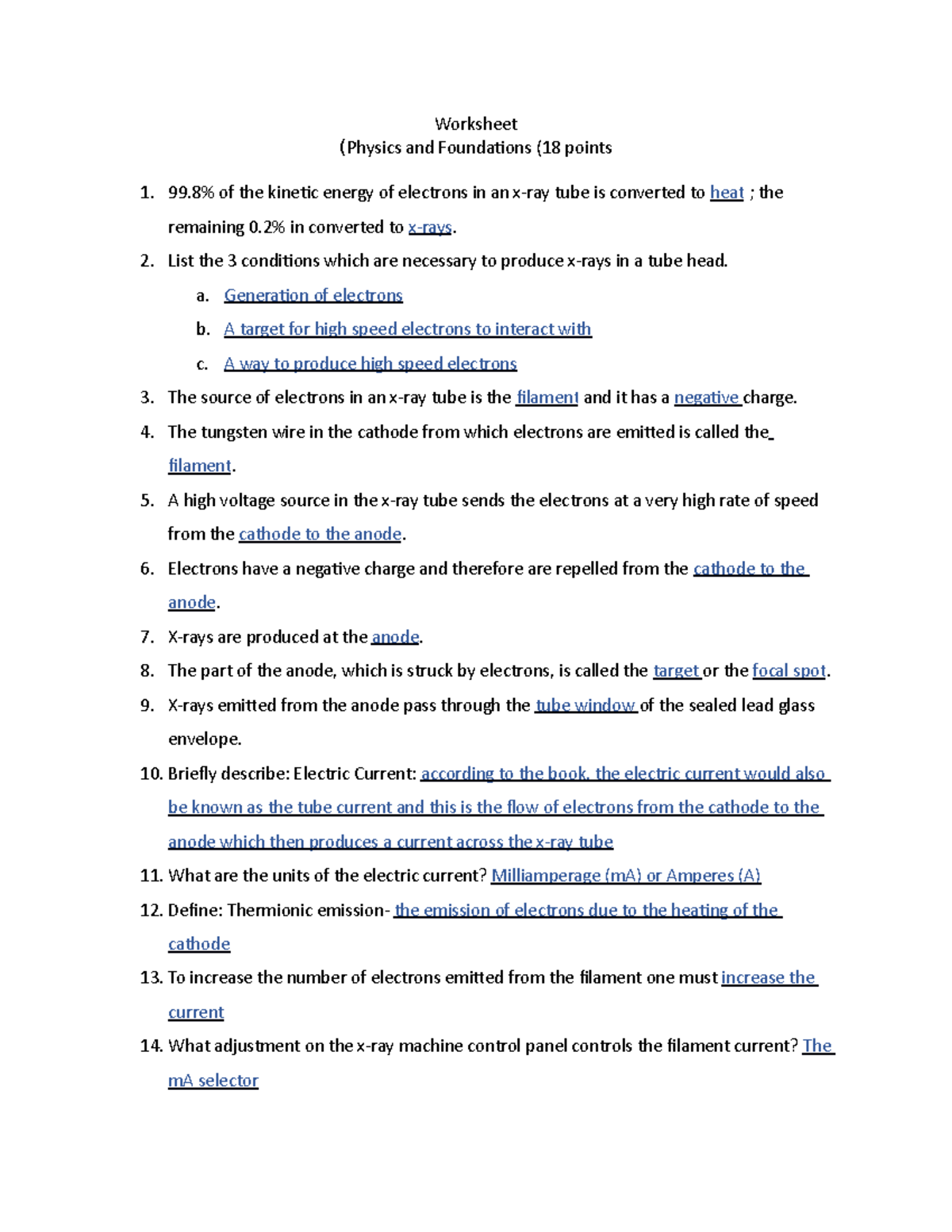 Physics and Foundations Radiology Worksheet - DES 1200 - Valencia ...
