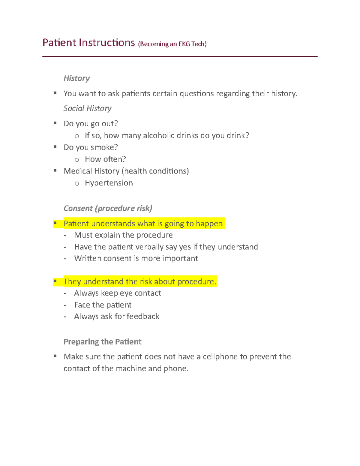 Patient instructions - What you need to know in order to be an EKG Tech ...
