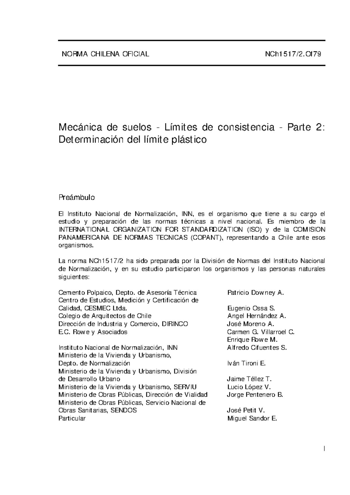 NCh 1517 2 1979 Mecanica Suelos Limite Plastico - I NORMA CHILENA OFICIAL NCh1517/2 M ecánica de ...