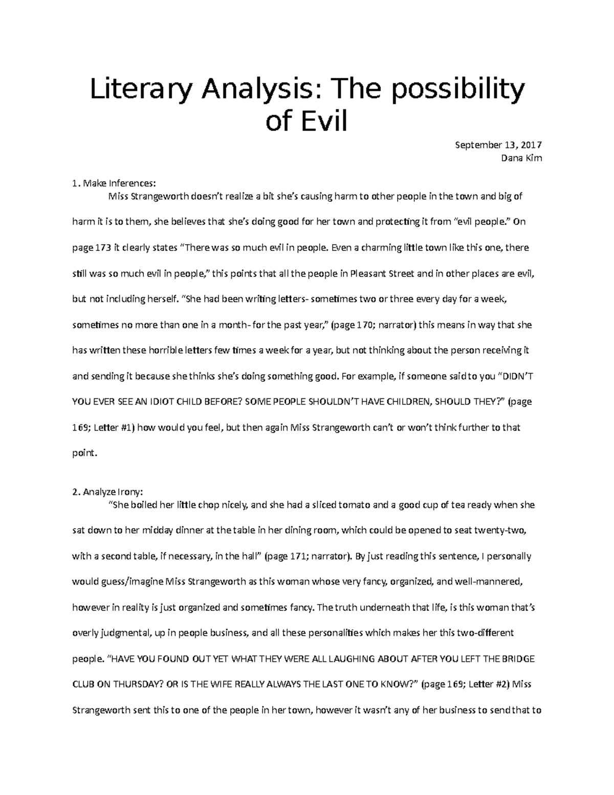 Literary Analysis - Becoming Evil - Literary Analysis: The possibility ...
