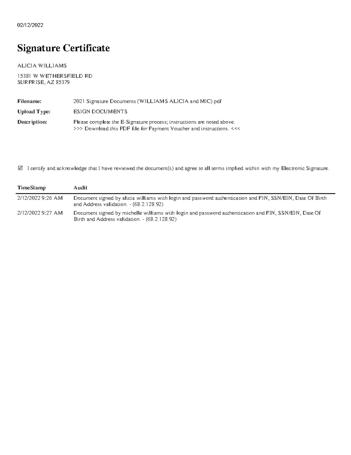 Client Portal - Electronic Signature Audit - Signature Certificate ...