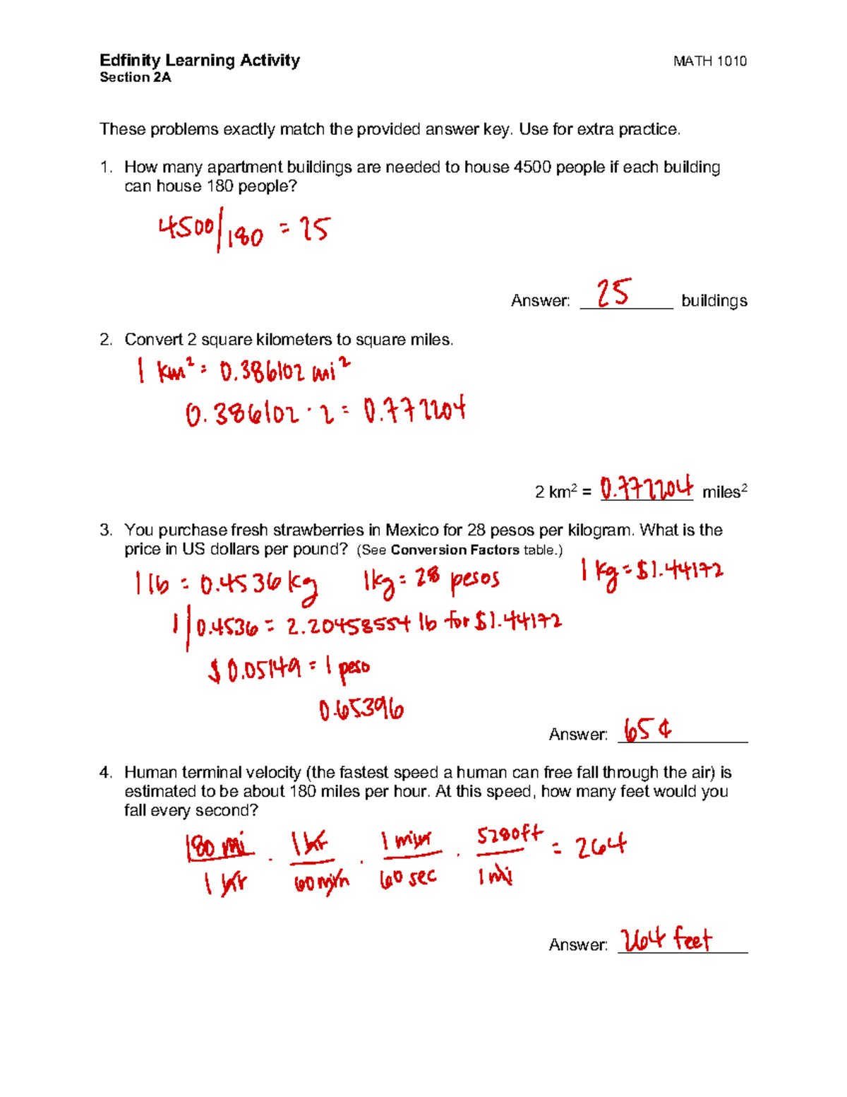 2AActivity - Activity from class - Edfinity Learning Activity MATH 1010 ...