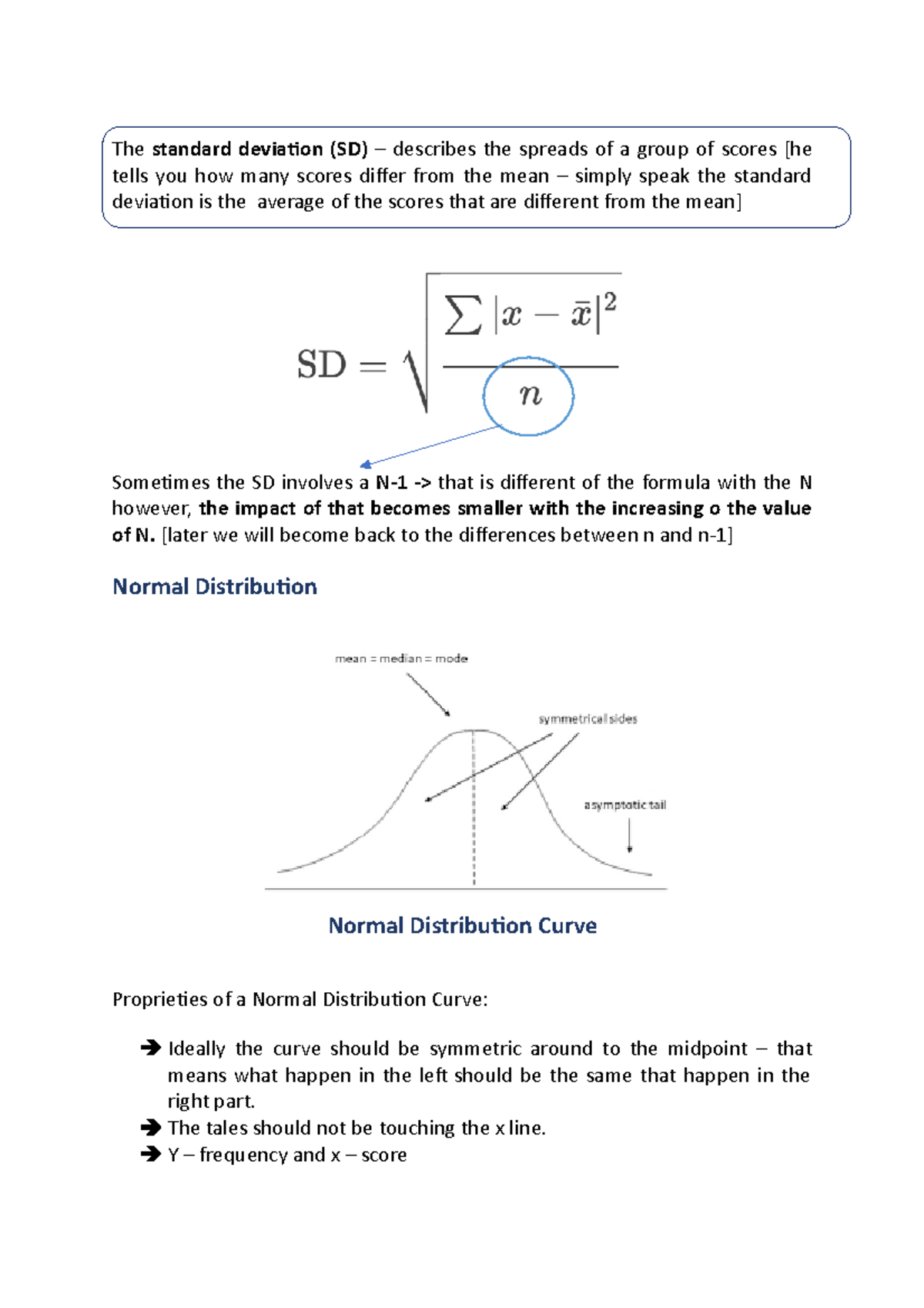 Normal Distribution - The standard deviation (SD) – describes the ...