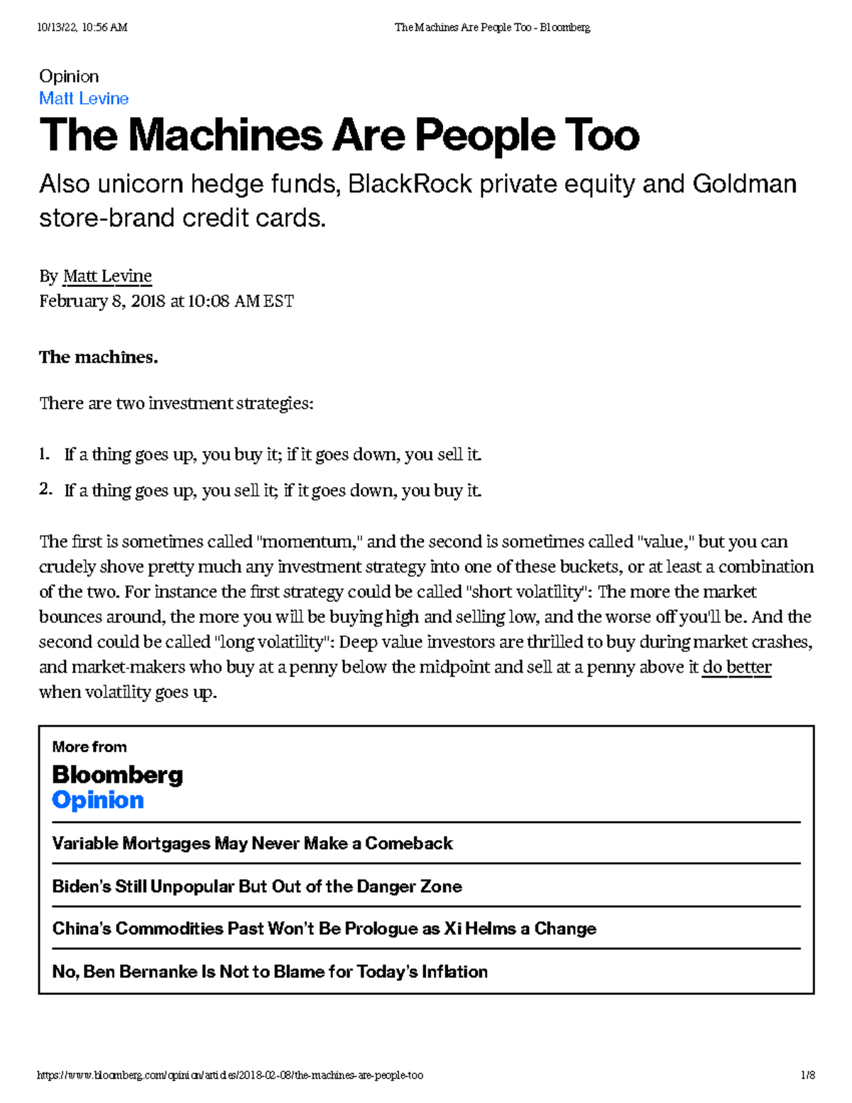 Day 10 - The Machines Are People Too - Bloomberg - Opinion Matt Levine ...