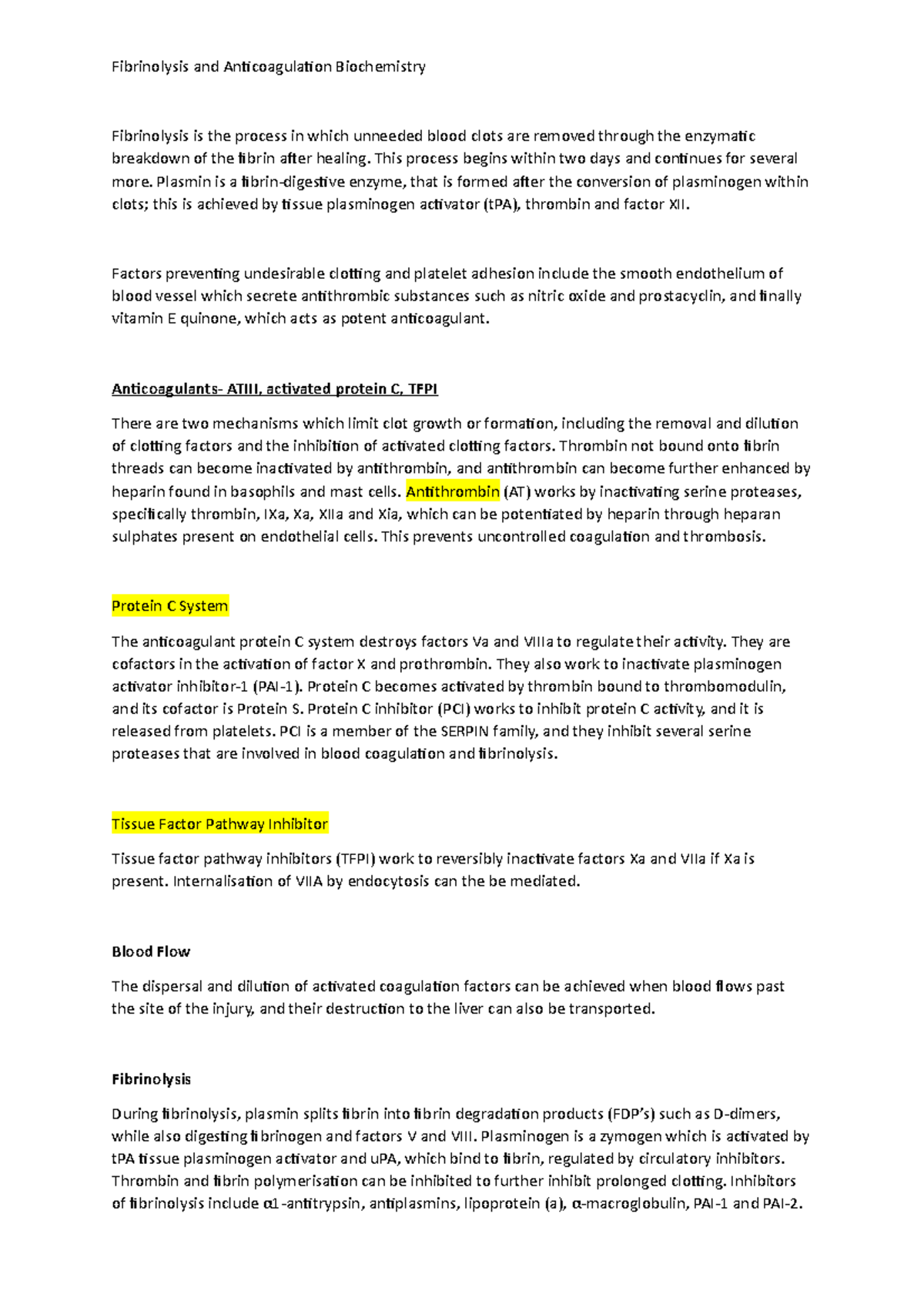 Fibrinolysis and Anticoagulation Biochemistry - Fibrinolysis and ...