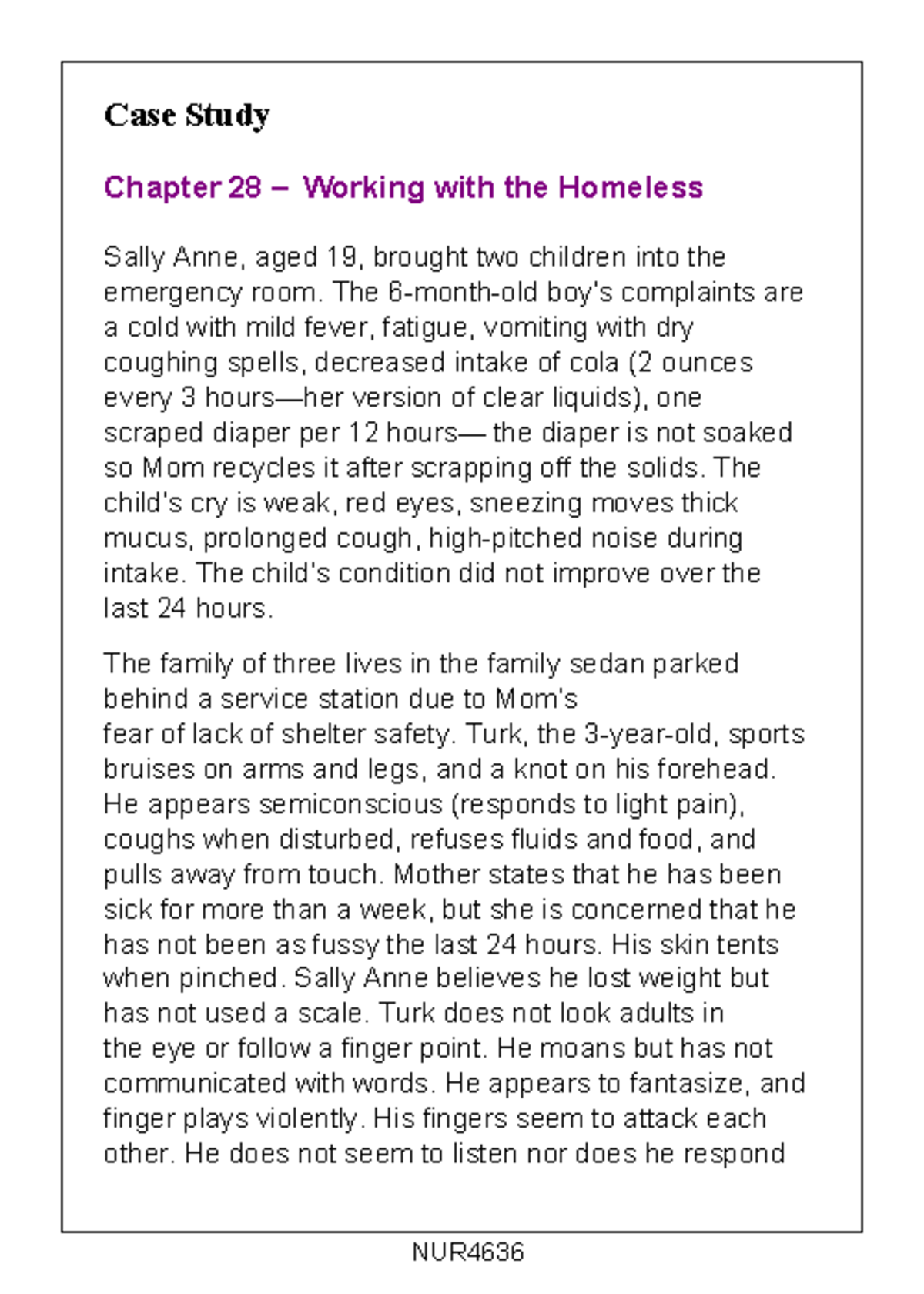 Case Study Chpt28 - great notes - NUR Case Study Chapter 28 – Working ...