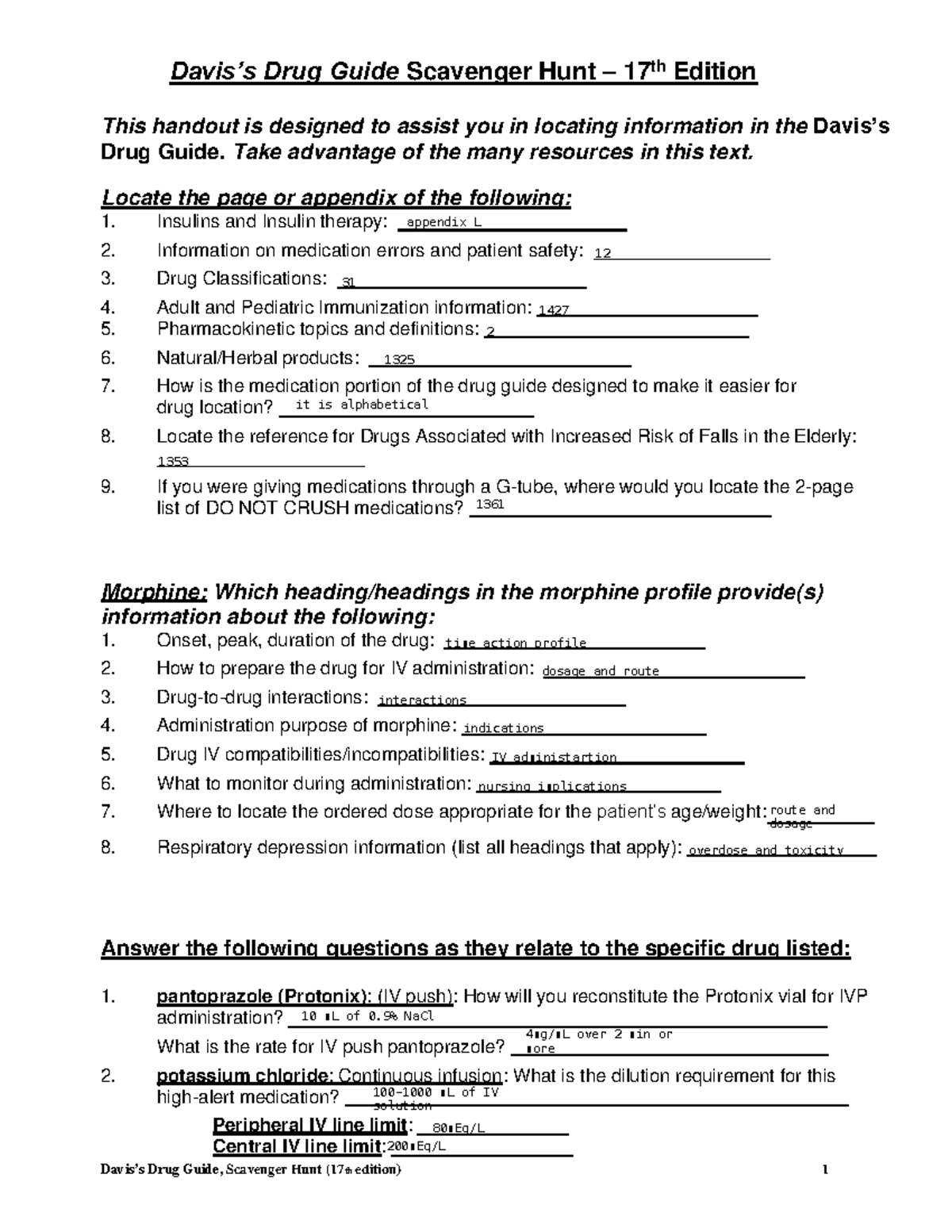 Scavenger Hunt pharm - Davis’s Drug Guide Scavenger Hunt – 17 th ...