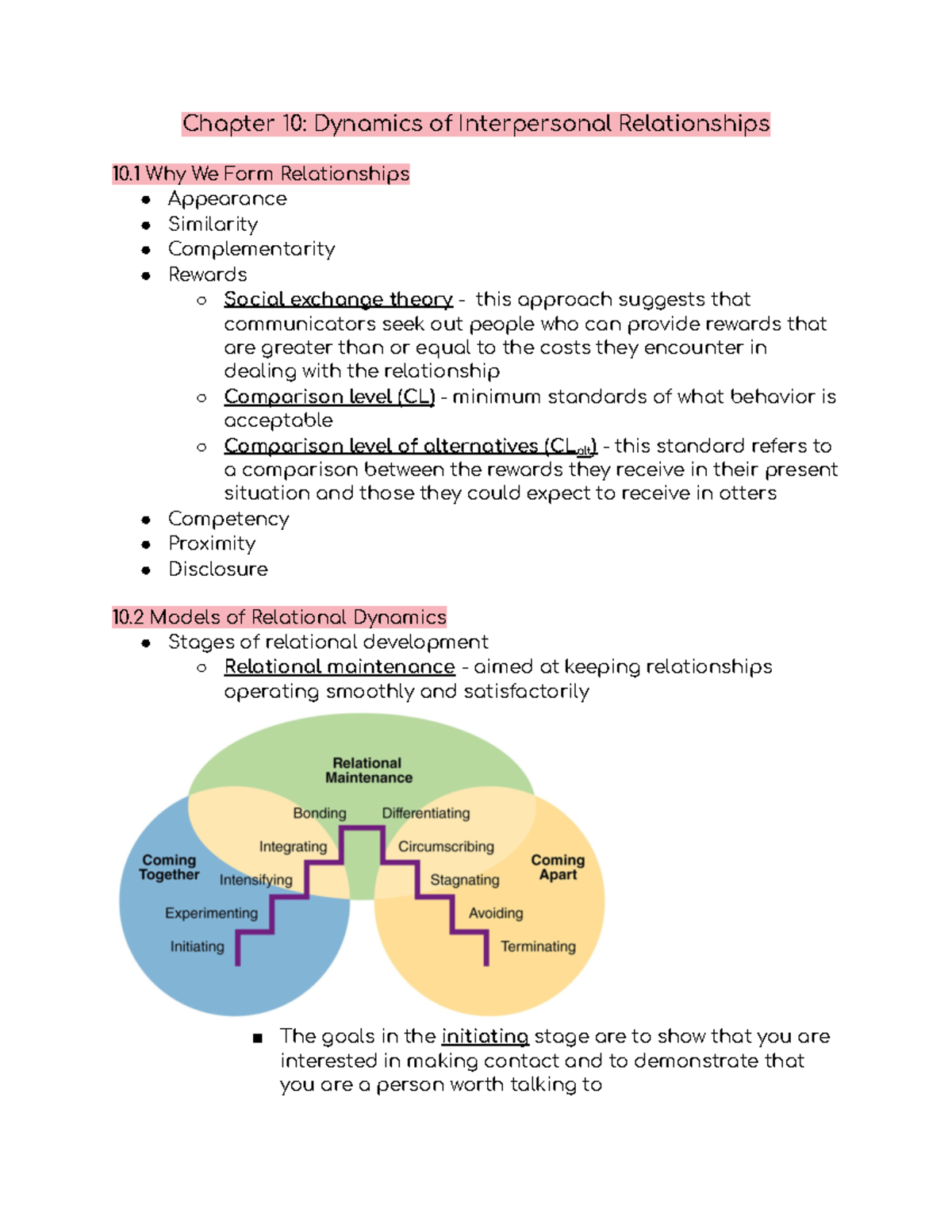 Chapter 10 Dynamics of Interpersonal Relationships - Chapter 10 ...
