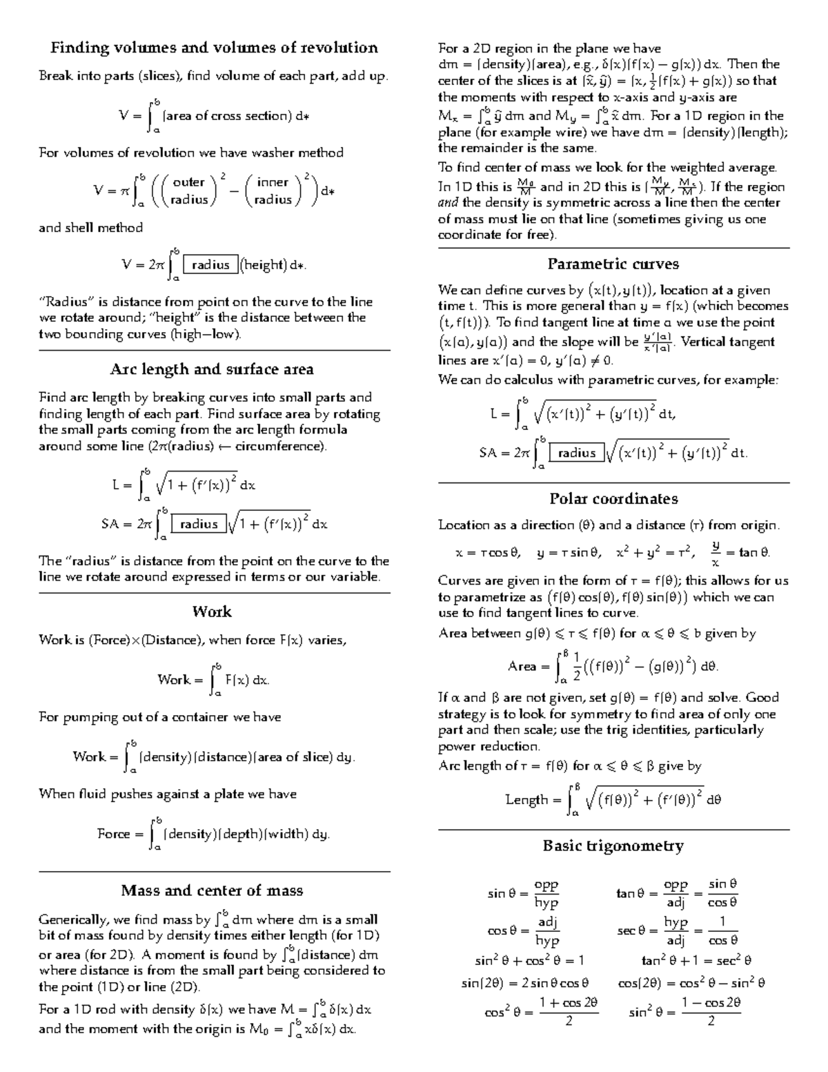 166 Exam2 Review - Finding volumes and volumes of revolution Break into ...