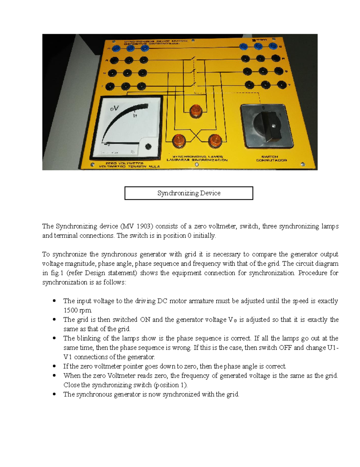 Appendix- Synchronising device - The Synchronizing device (MV 1903 ...