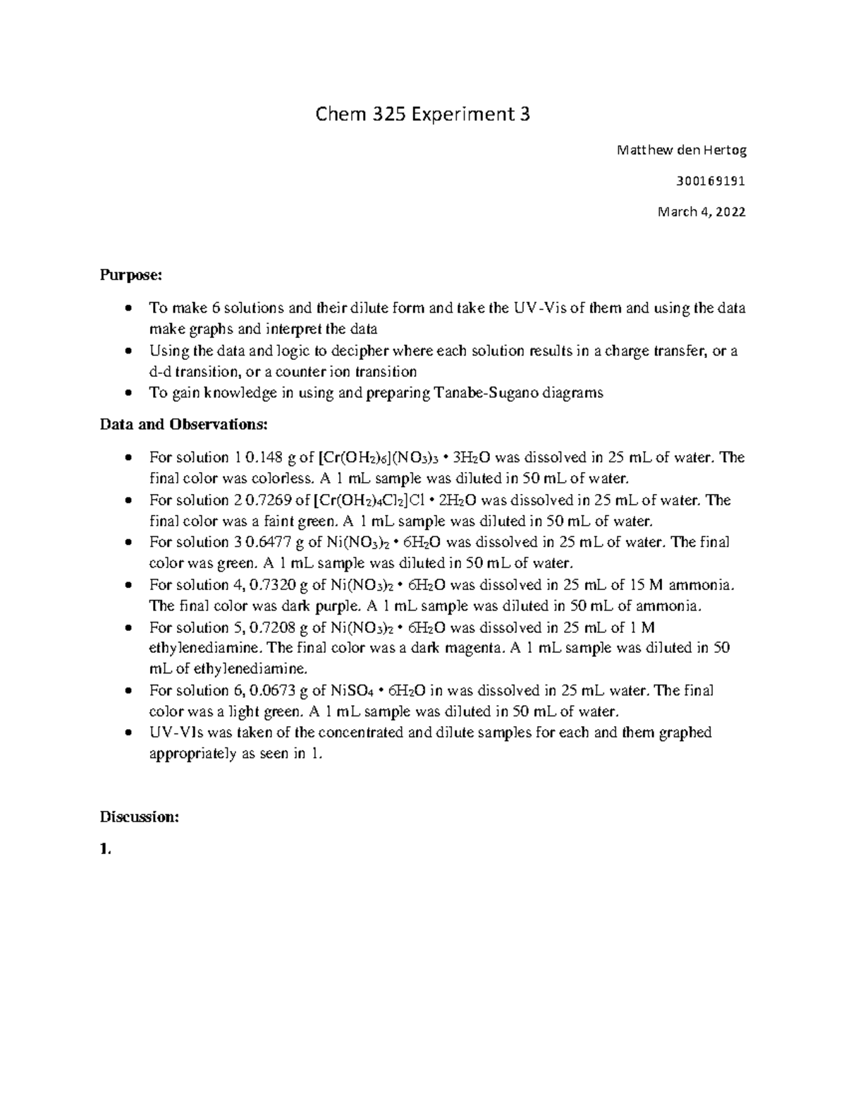 experiment 3 Electronic Absorption Spectroscopy of Transition Metal ...
