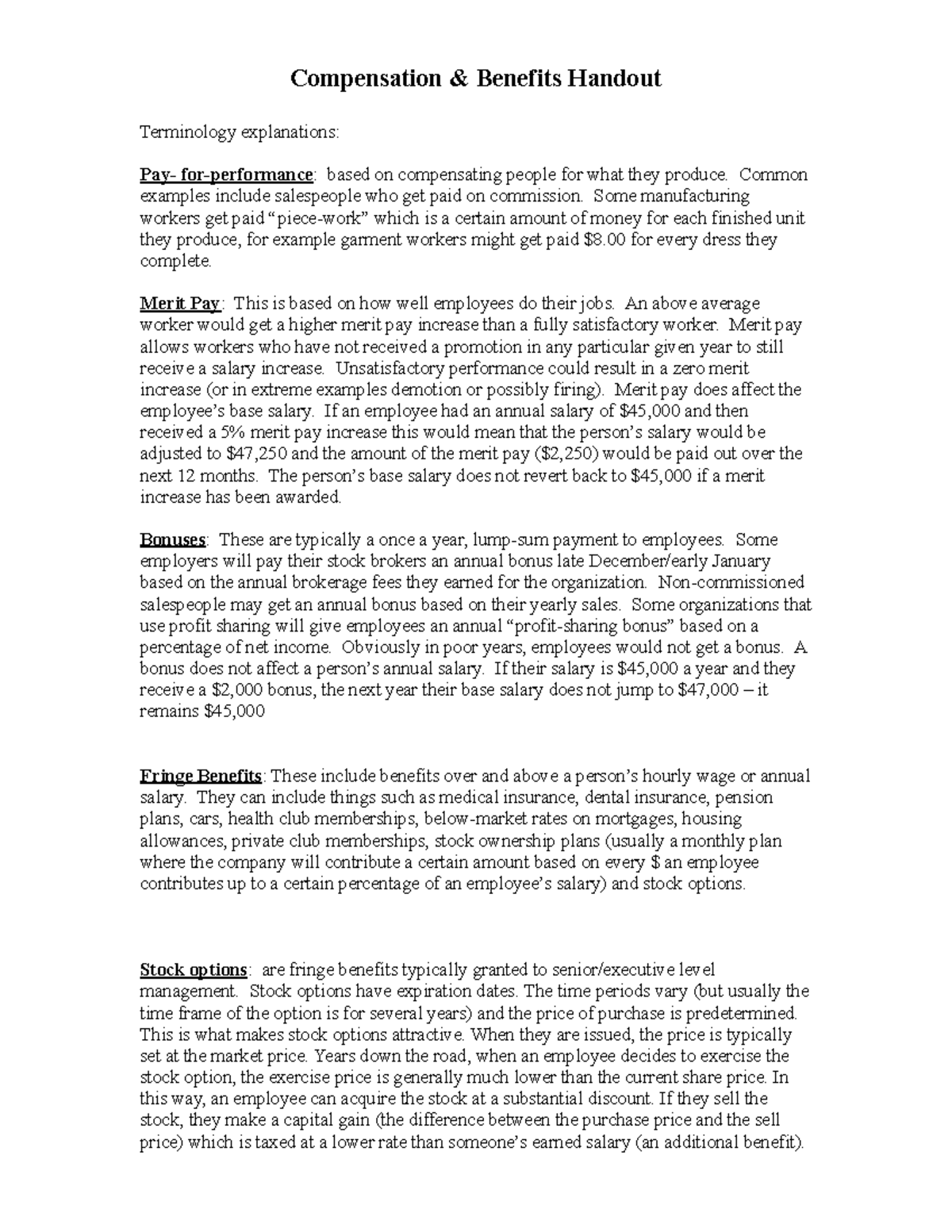 Ch 8 Compensation and Benefits Handout - Compensation & Benefits ...