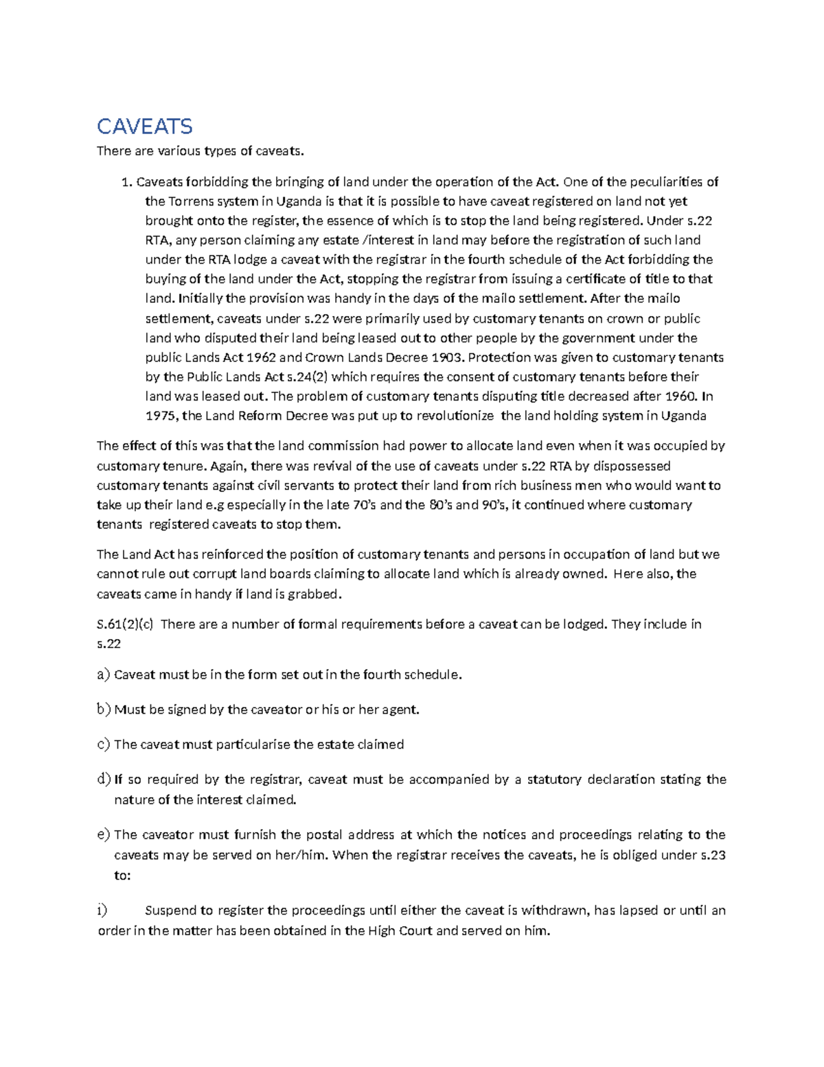 Caveats - CAVEATS There are various types of caveats. 1. Caveats ...