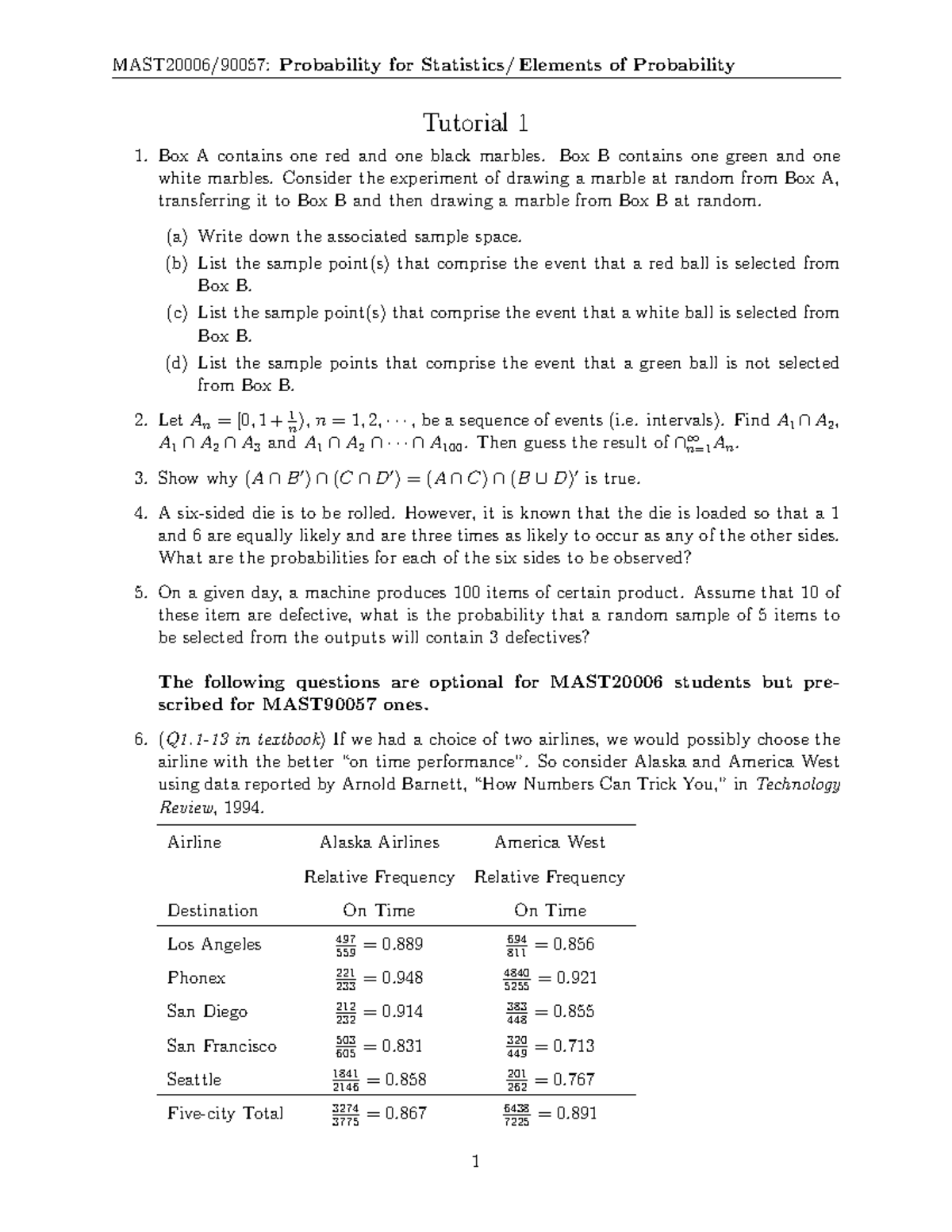 Tut1 - Week 1 tutorial for prob for stats - MAST20006/90057 ...