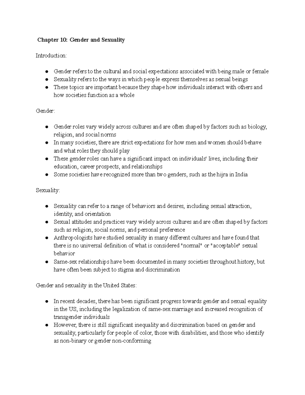 Anth 101 Chapter 10 Anth 101 Ch 10 Chapter 10 Gender And Sexuality Introduction Gender